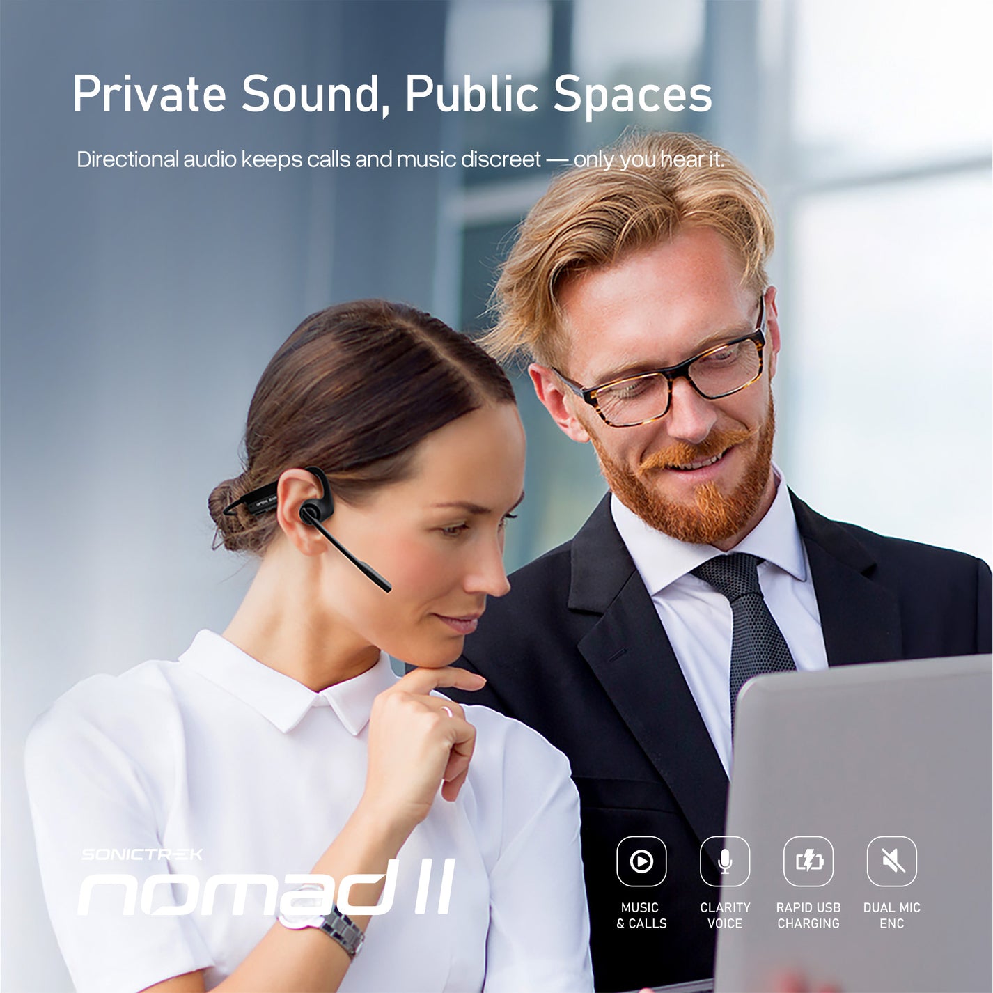 Sonictrek Nomad 2 Wireless Open Ear Headset With Boom Mic For More Pro ...