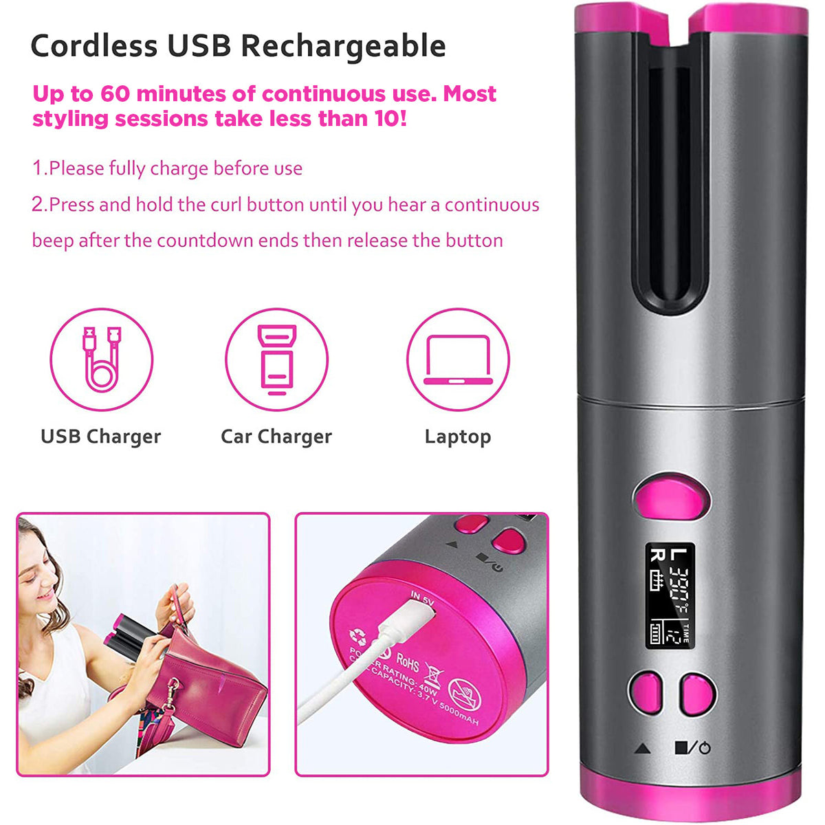 Tanami SmartCurl Automatic Cordless Hair Curler With Intelligent Tempe ...